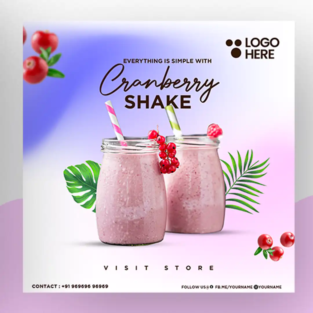 Cranberry Shake Social Media Post PSD – Smoothie & Beverage Promotion ...