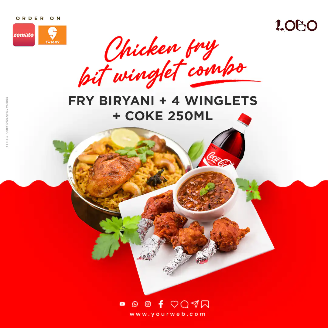 Biryani Combo Deal Promo Food Poster PSD With Attractive Chicken Fry ...