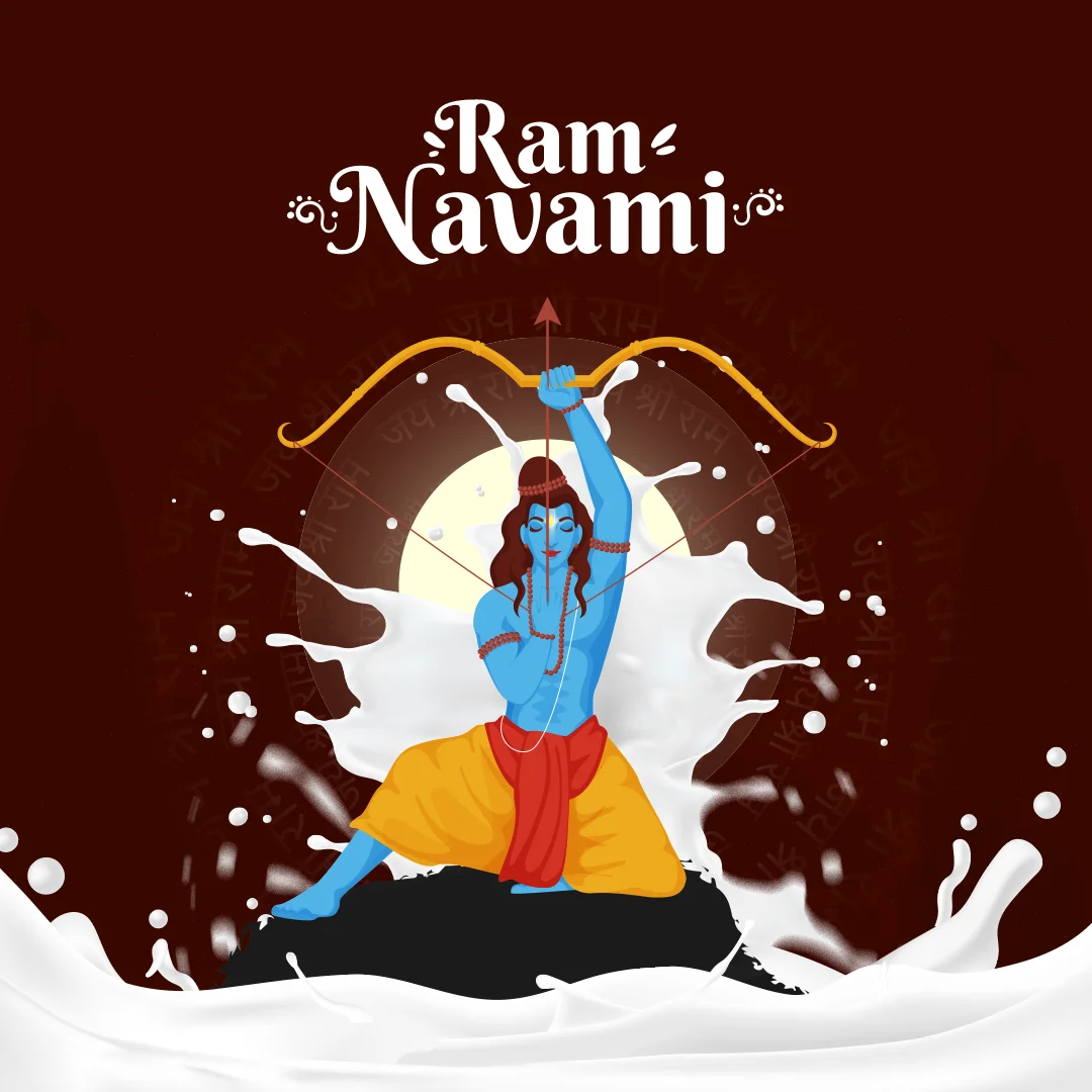 Lord Ram Navami Poster PSD – Divine Milk Splash Bow & Arrow Design ...