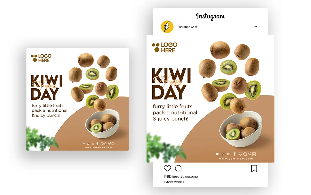 Kiwi Fruit Social Media Post PSD Template Fresh Healthy Fruit Promotion ...