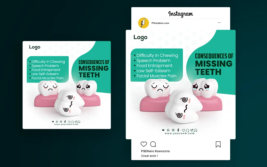 Missing Teeth Consequences Poster PSD – Dental Health Awareness Design ...
