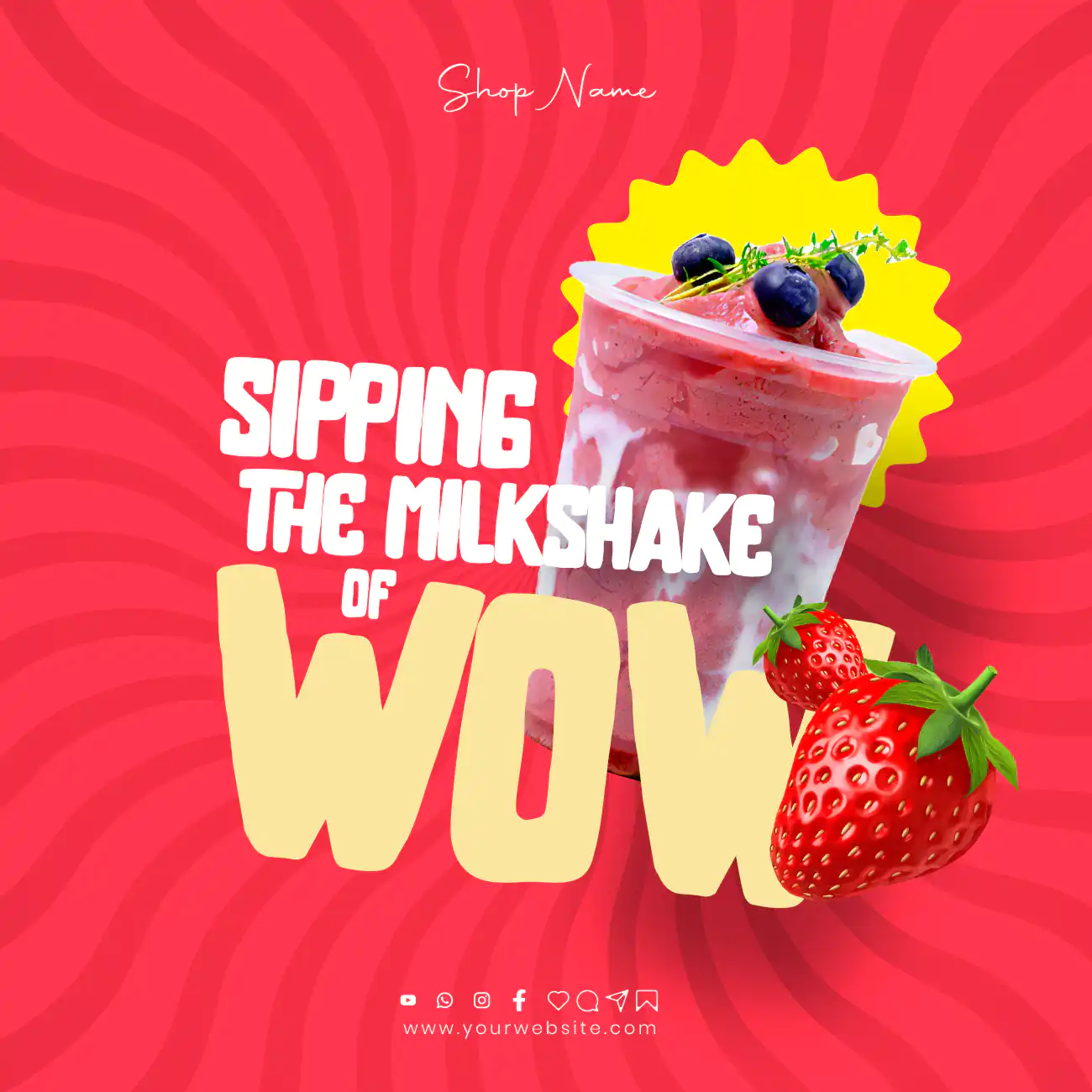 Strawberry Milkshake Instagram Post Editable Social Media PSD Template ...