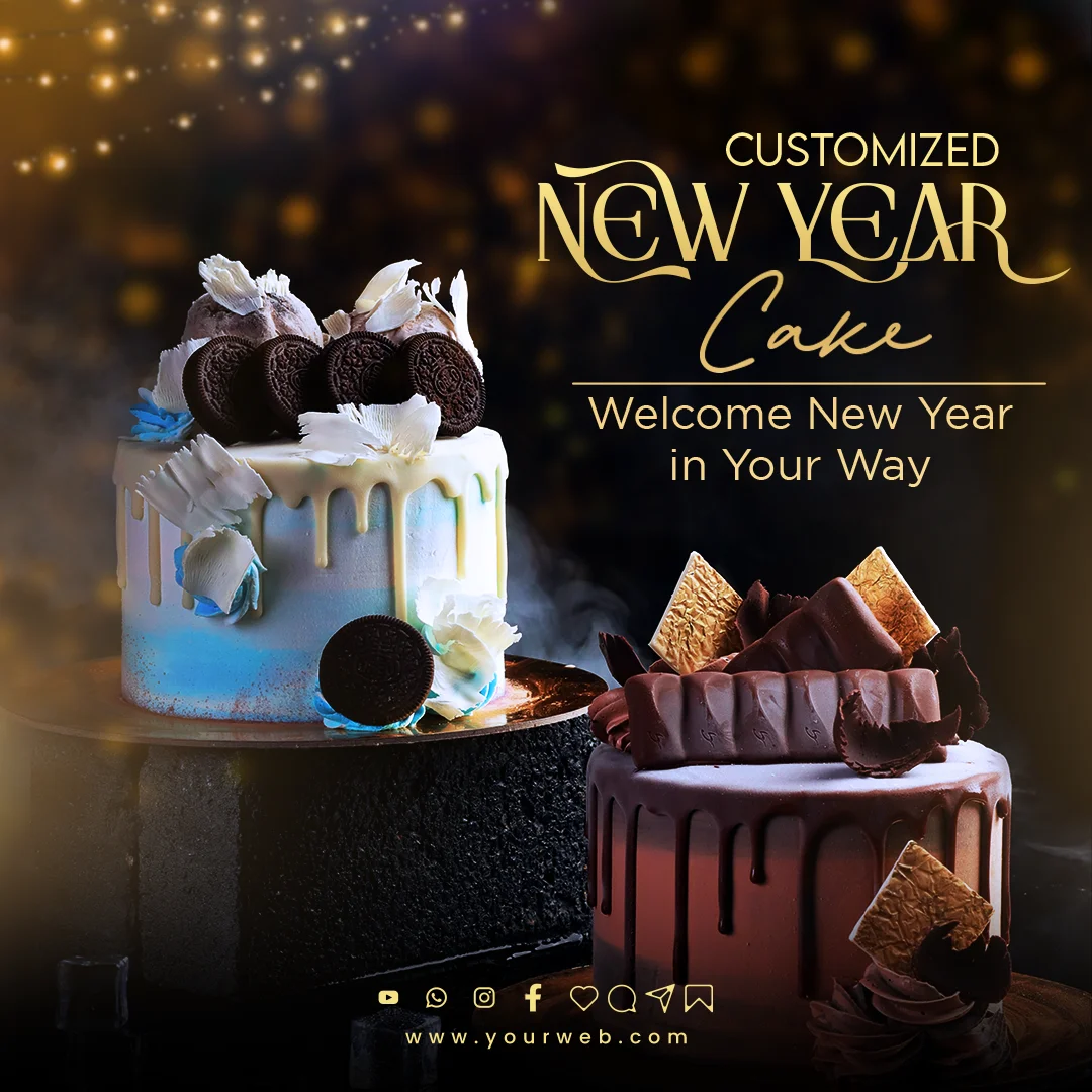 Customised New Year Cake Promo Poster PSD Template With Attractive Cake ...