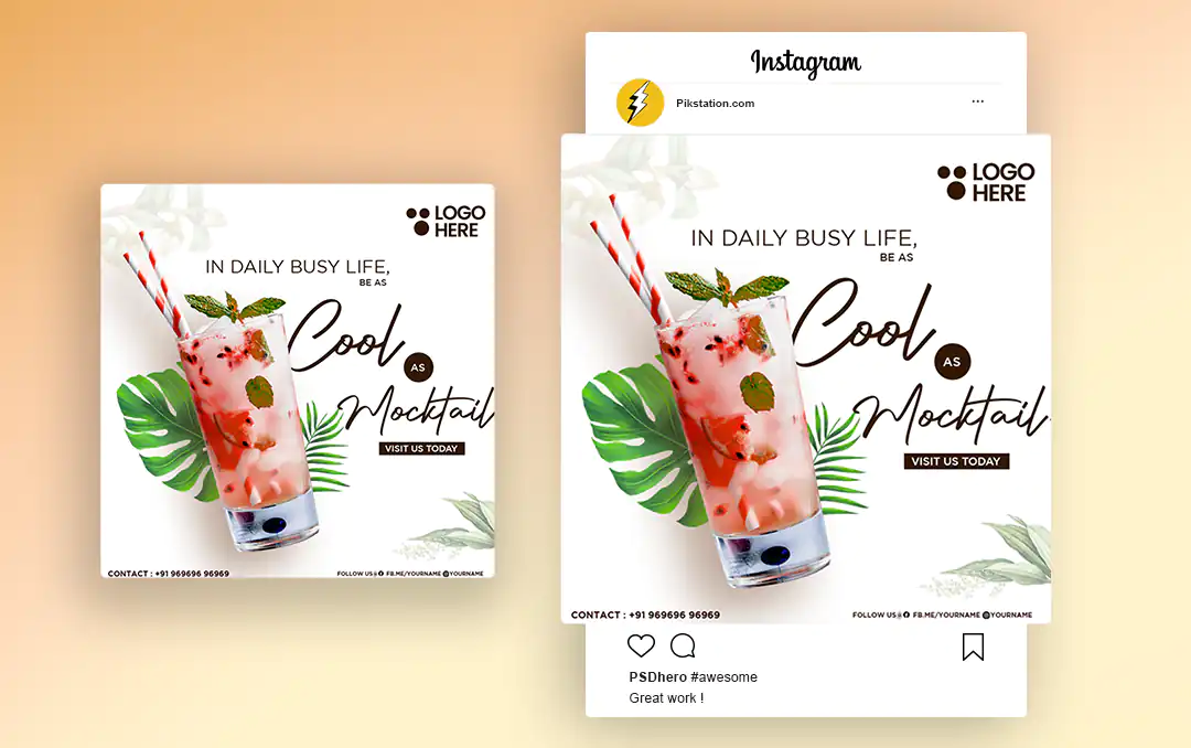 Cool & Fresh Mocktail Marketing Post PSD For Food Outlets & Restaurants ...